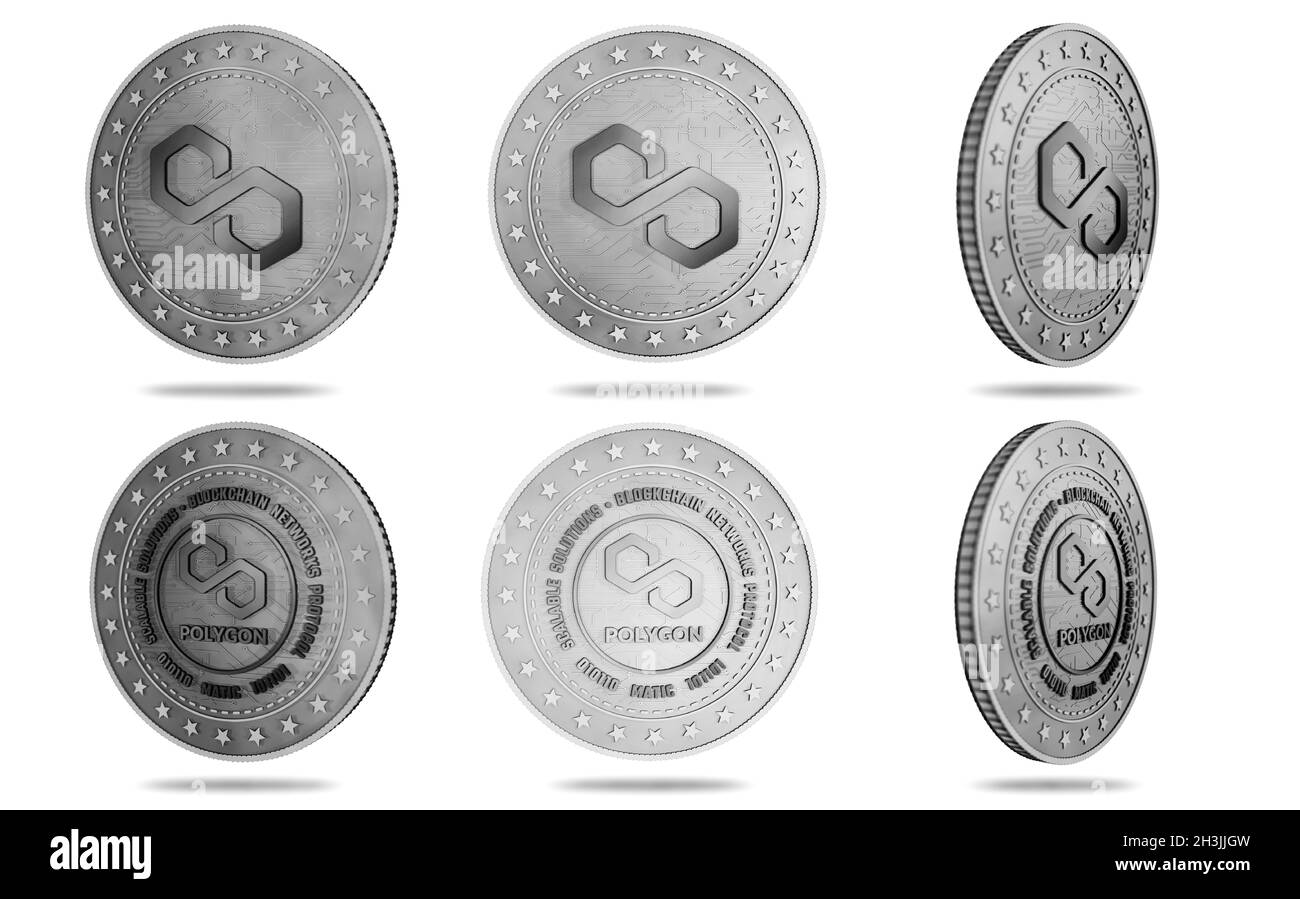 Polygon Matic cryptocurrency symbol isolated gold coin on green screen ...