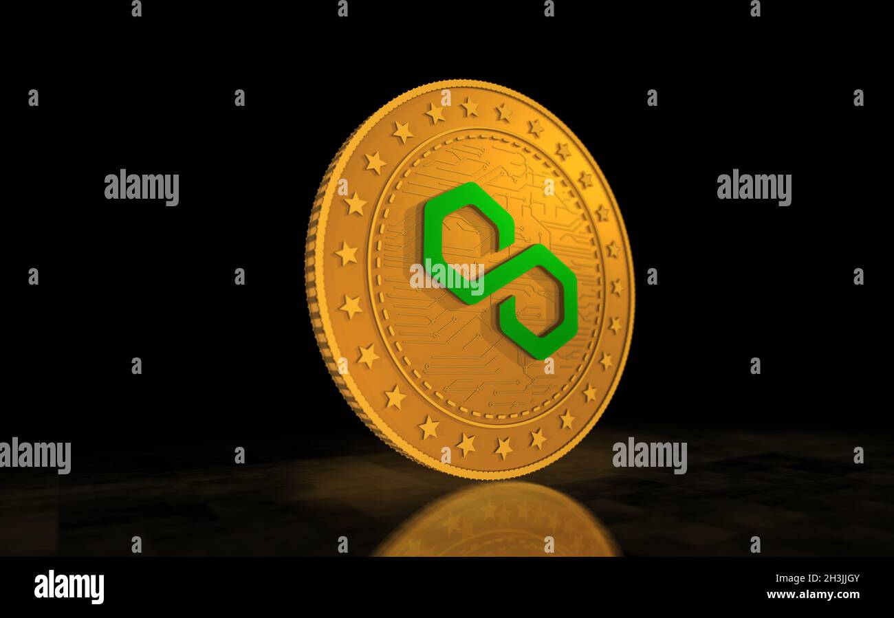 Polygon Matic cryptocurrency symbol gold coin on green screen ...