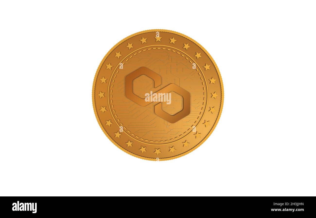 Polygon Matic cryptocurrency symbol isolated gold coin on green screen ...