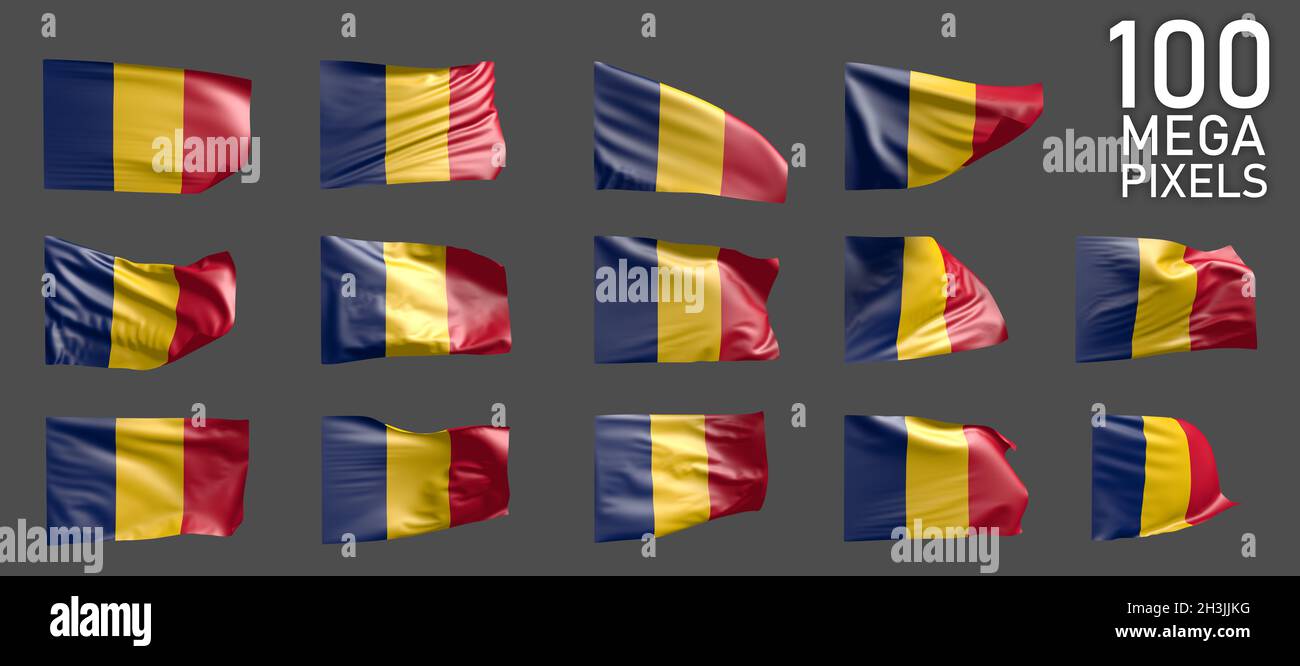 Chad flag isolated - various realistic renders of the waving flag on ...