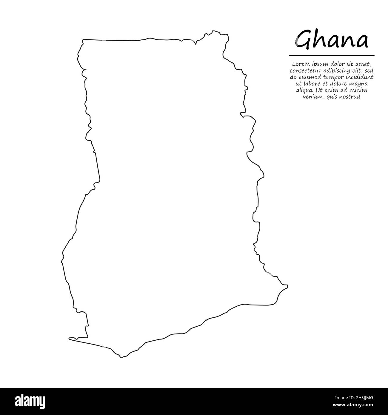 Simple outline map of Ghana, vector silhouette in sketch line style ...