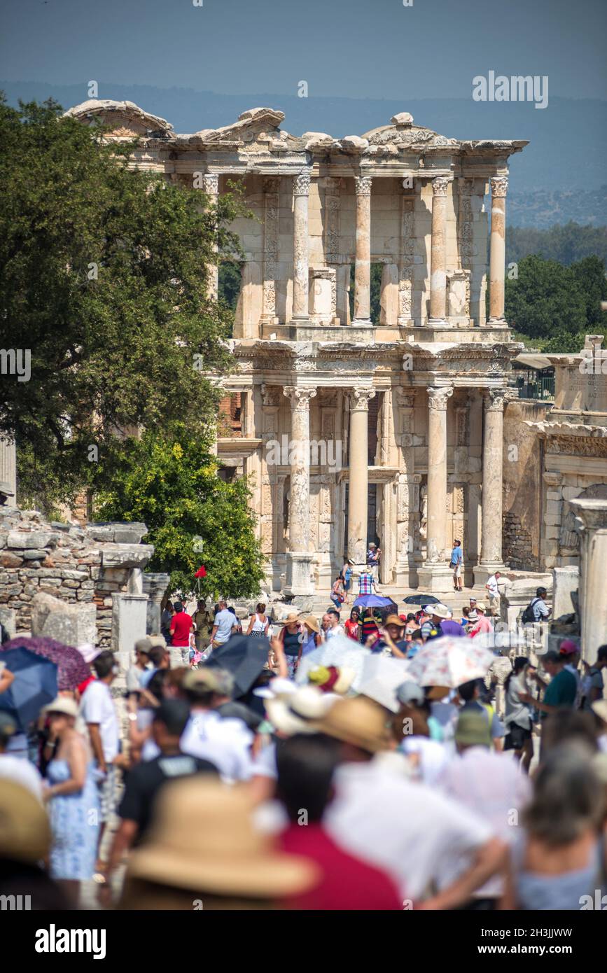 EPHESUS, TURKEY - AUG 01: visitors in Curetes street on August 01, 2014 ...