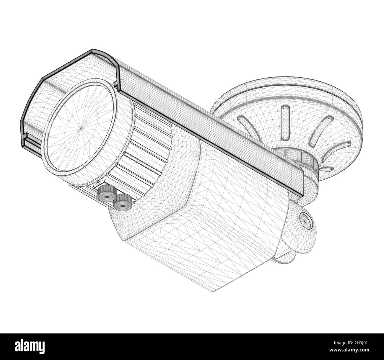 Wireframe cctv camera from black lines isolated on white background ...