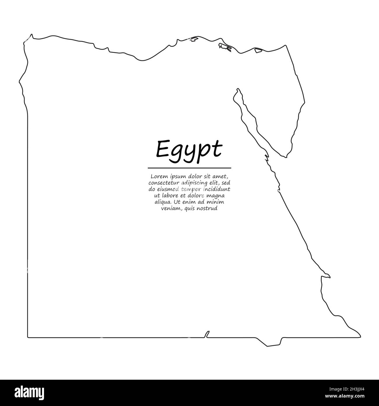 Simple outline map of Egypt, vector silhouette in sketch line style ...