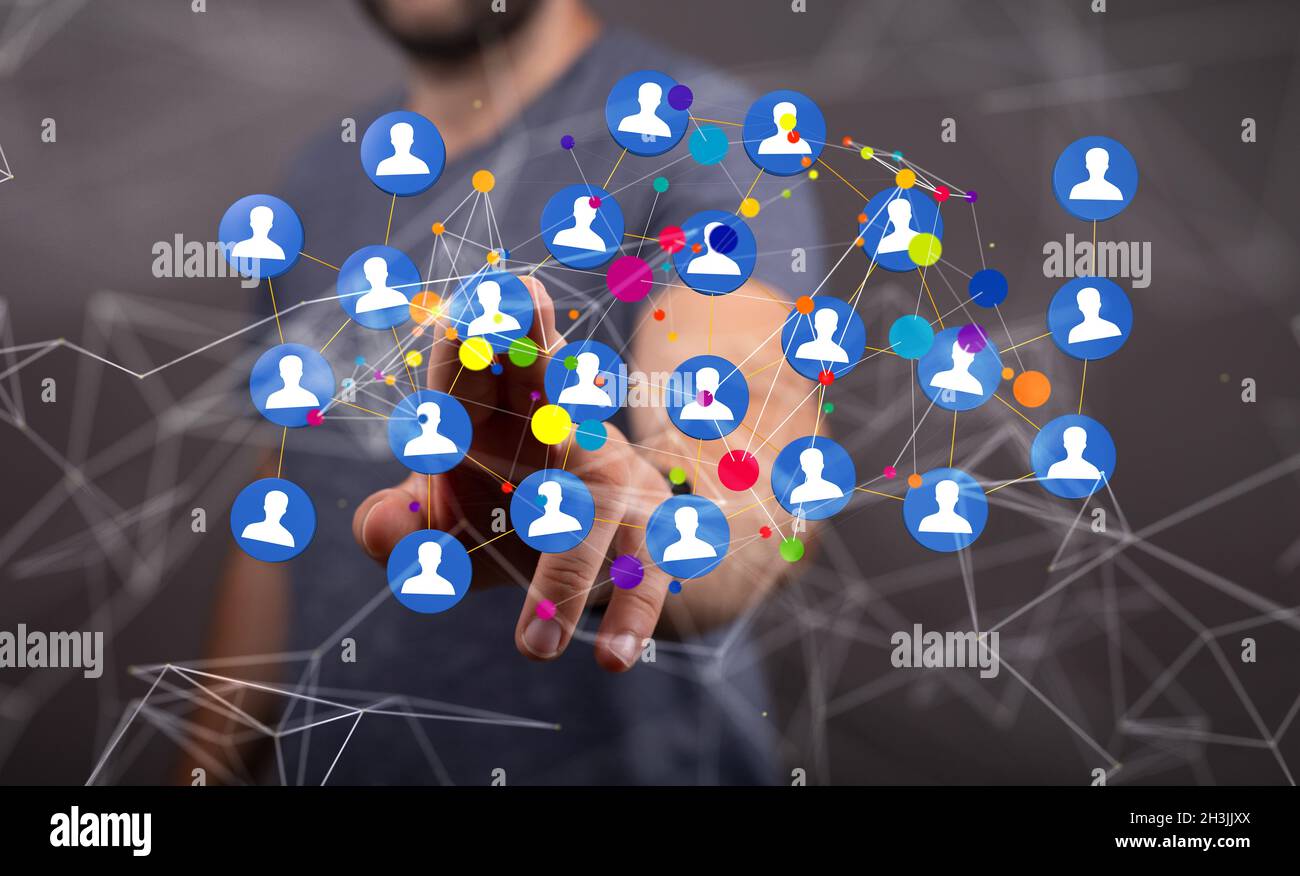 3D rendering of digital human icons with hand pointing at it from the ...