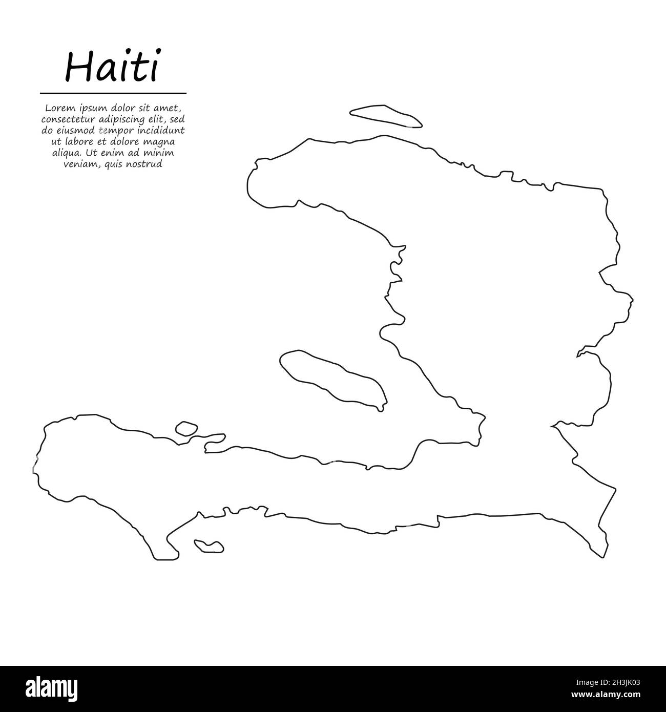 Simple outline map of Haiti, vector silhouette in sketch line style ...