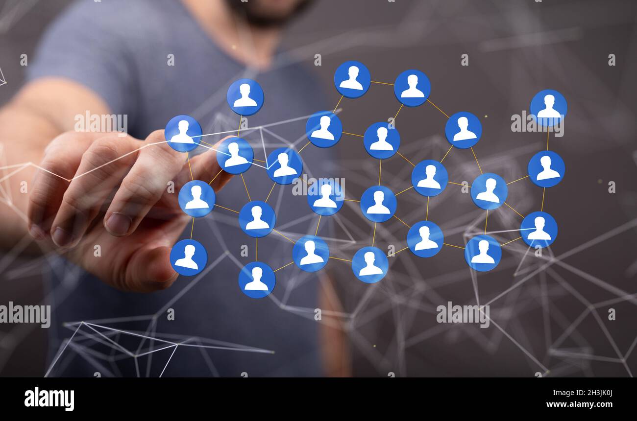 3D rendering of digital human icons with hand pointing at it from the ...
