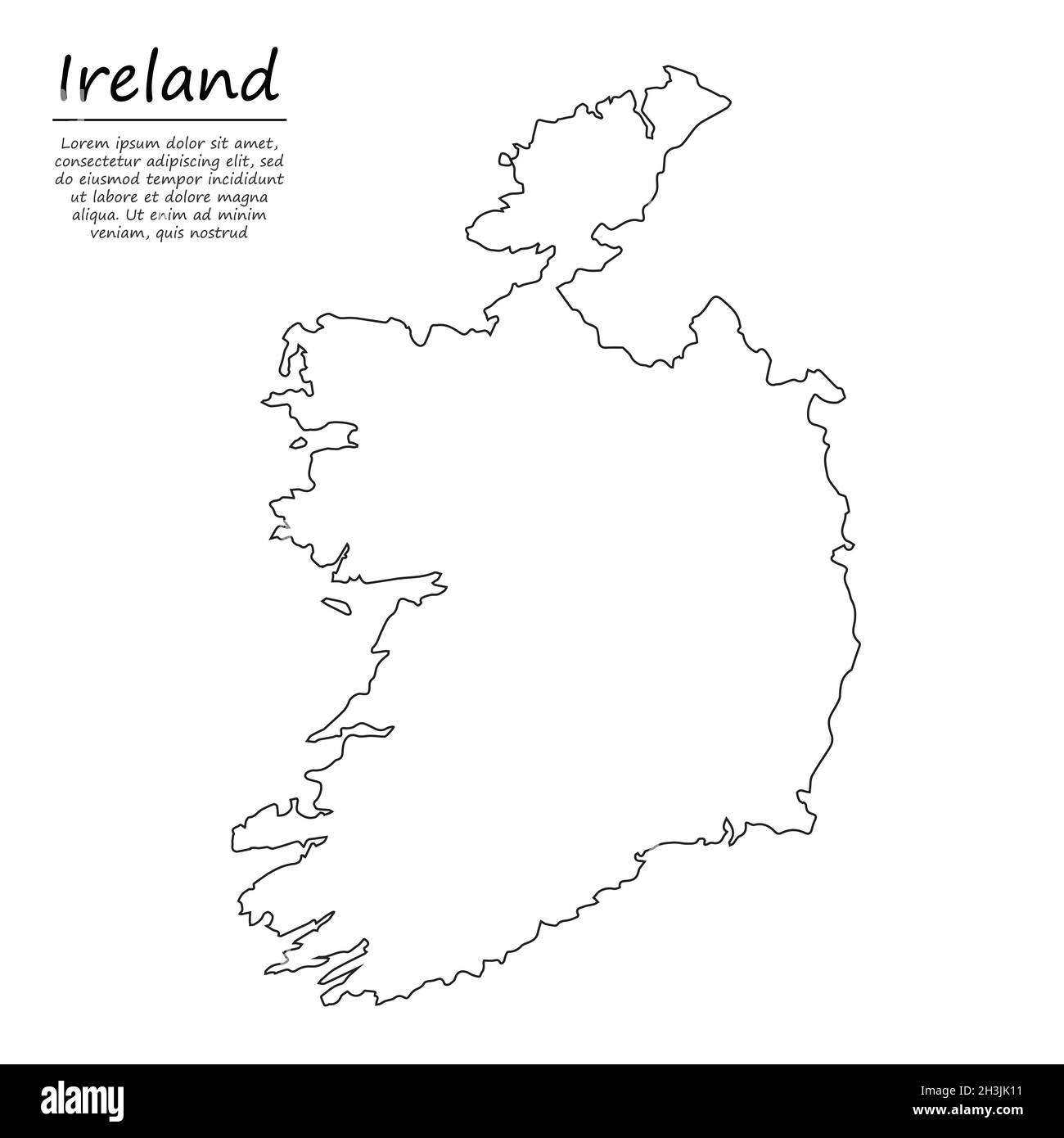 Simple outline map of Ireland, vector silhouette in sketch line style ...