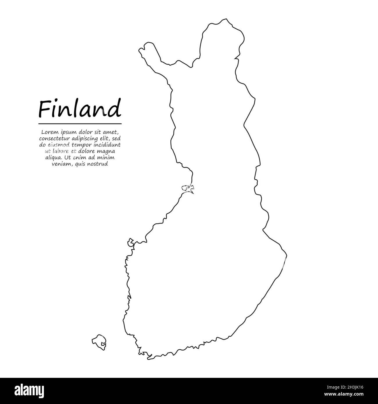 Simple outline map of Finland, vector silhouette in sketch line style ...