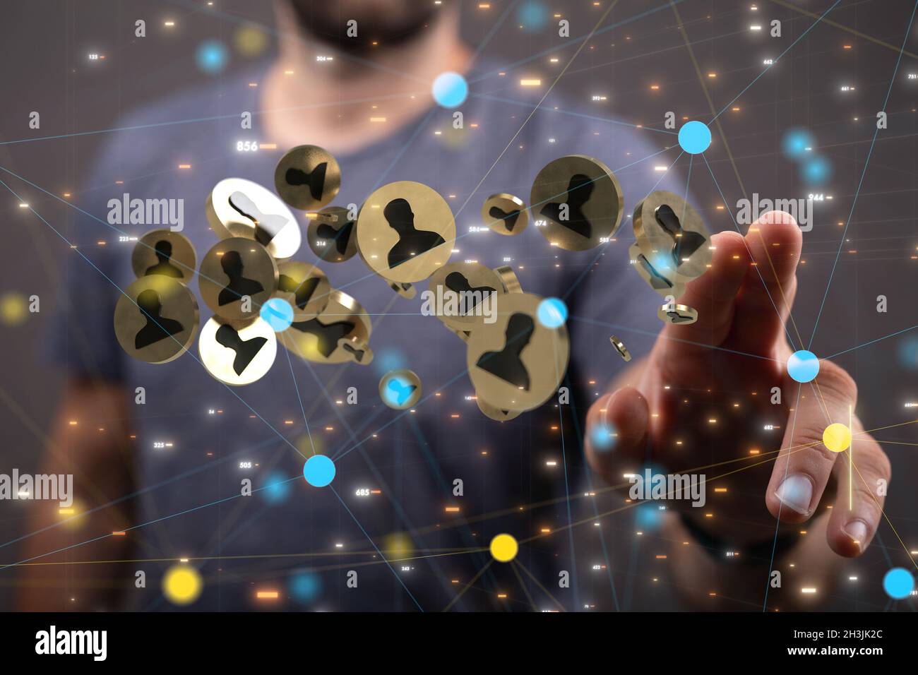 3D rendering of digital human icons with hand pointing at it from the ...