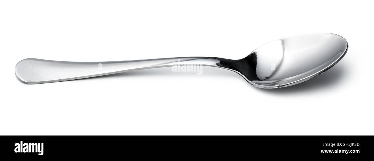 Silver shiny spoon isolated on white background Stock Photo - Alamy
