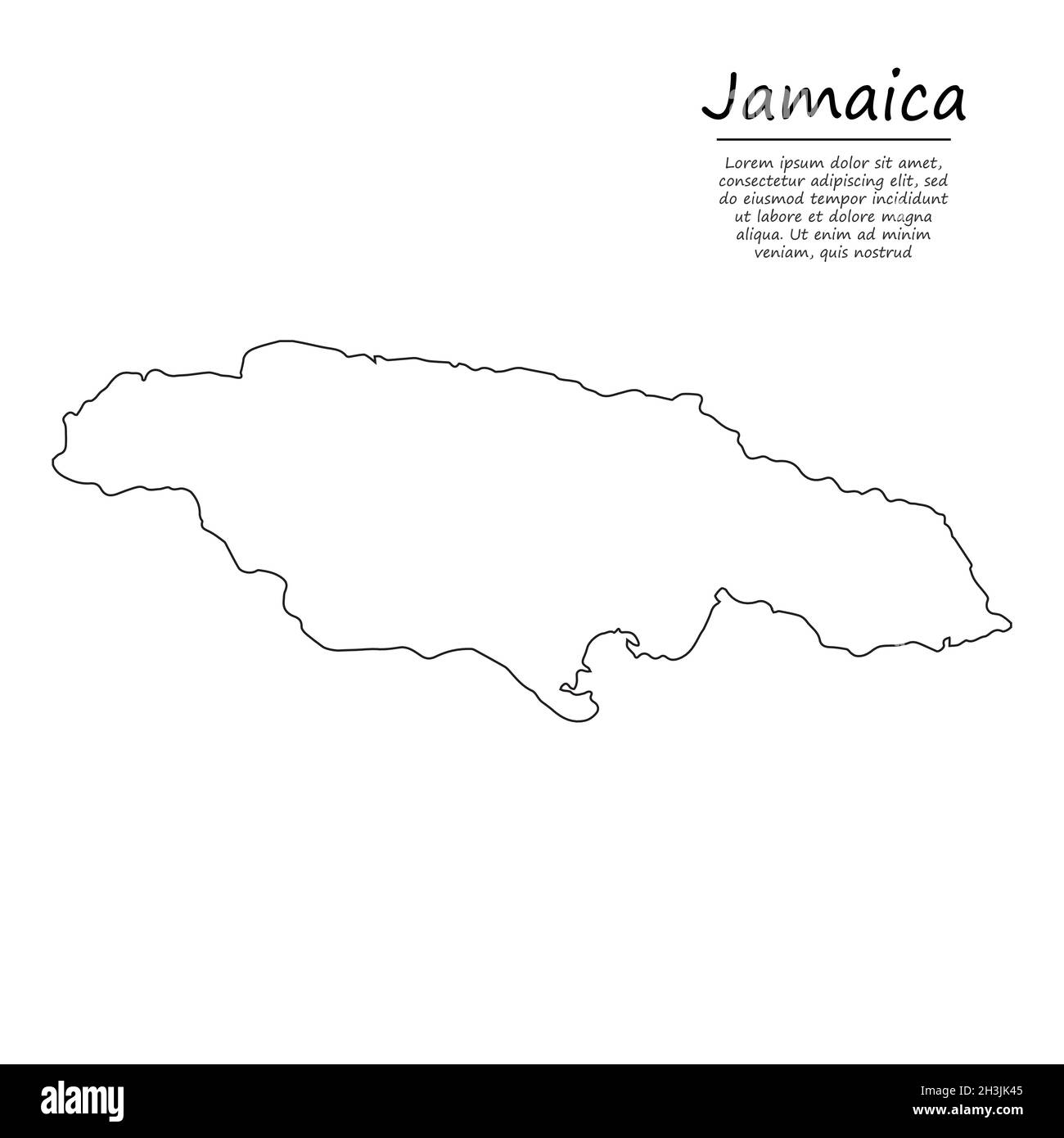 Simple outline map of Jamaica, vector silhouette in sketch line style ...