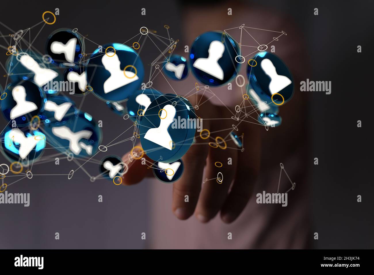 3D rendering of digital human icons with hand pointing at it from the ...