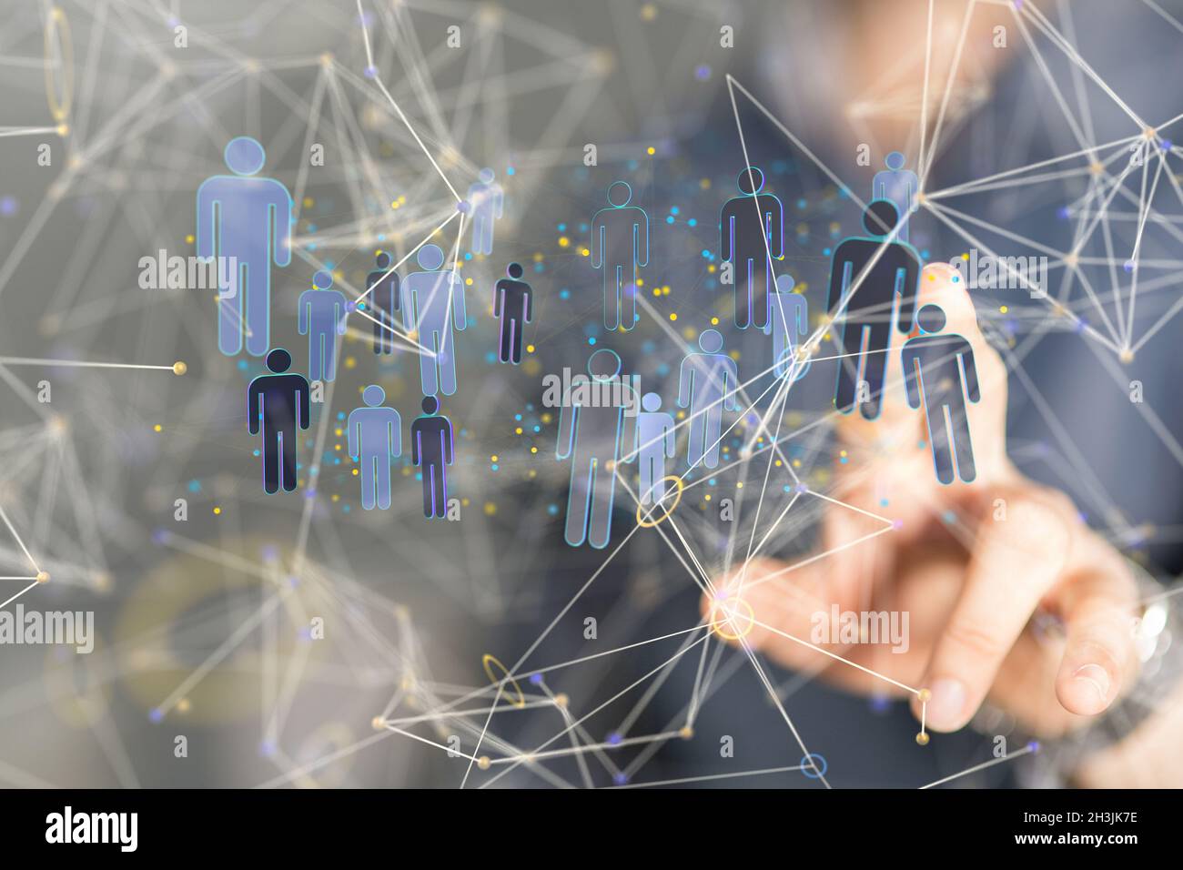 3D rendering of digital human icons with hand pointing at it from the ...