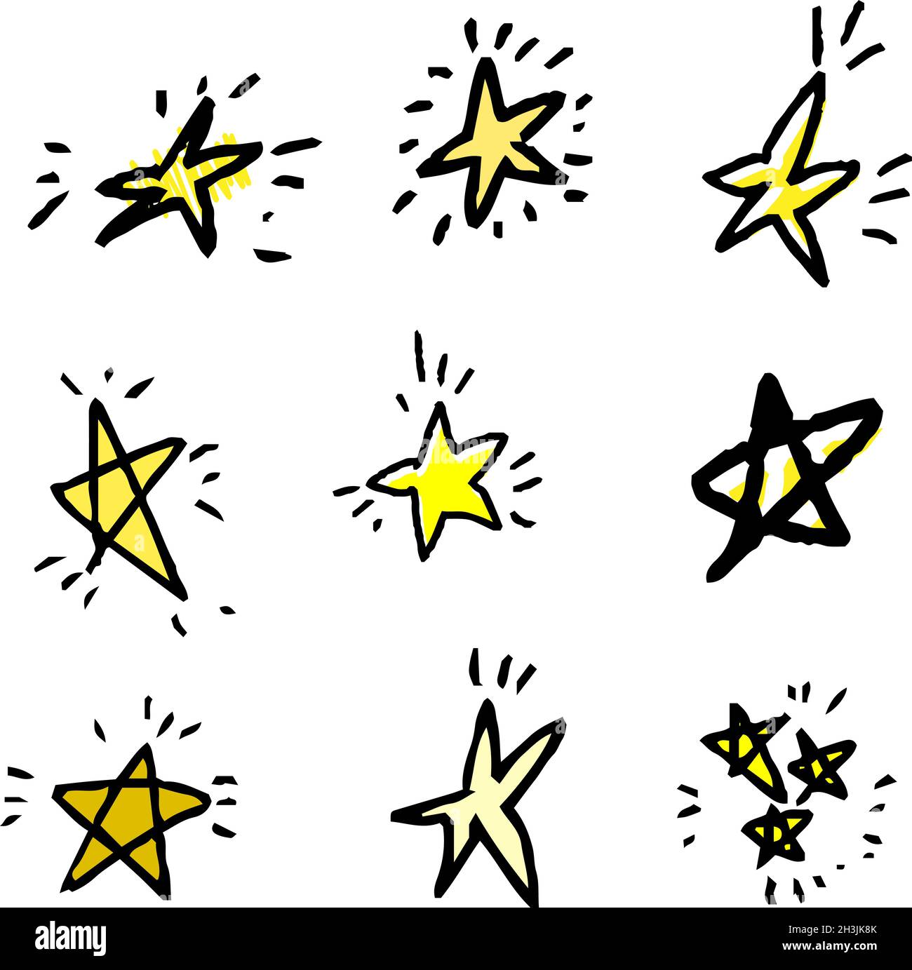 This is a illustration of Doodle of a shining star drawn by a child ...