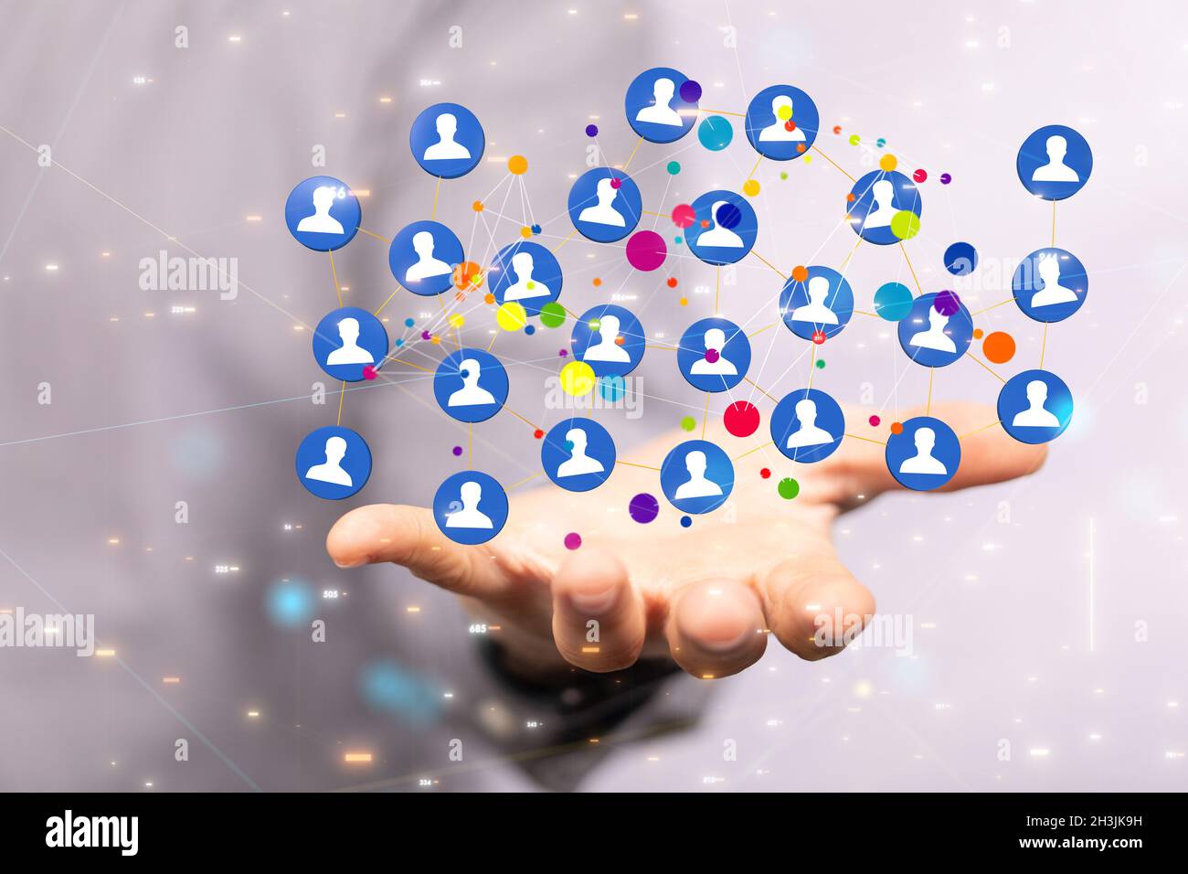 3D rendering of digital human icons with hand pointing at it from the ...