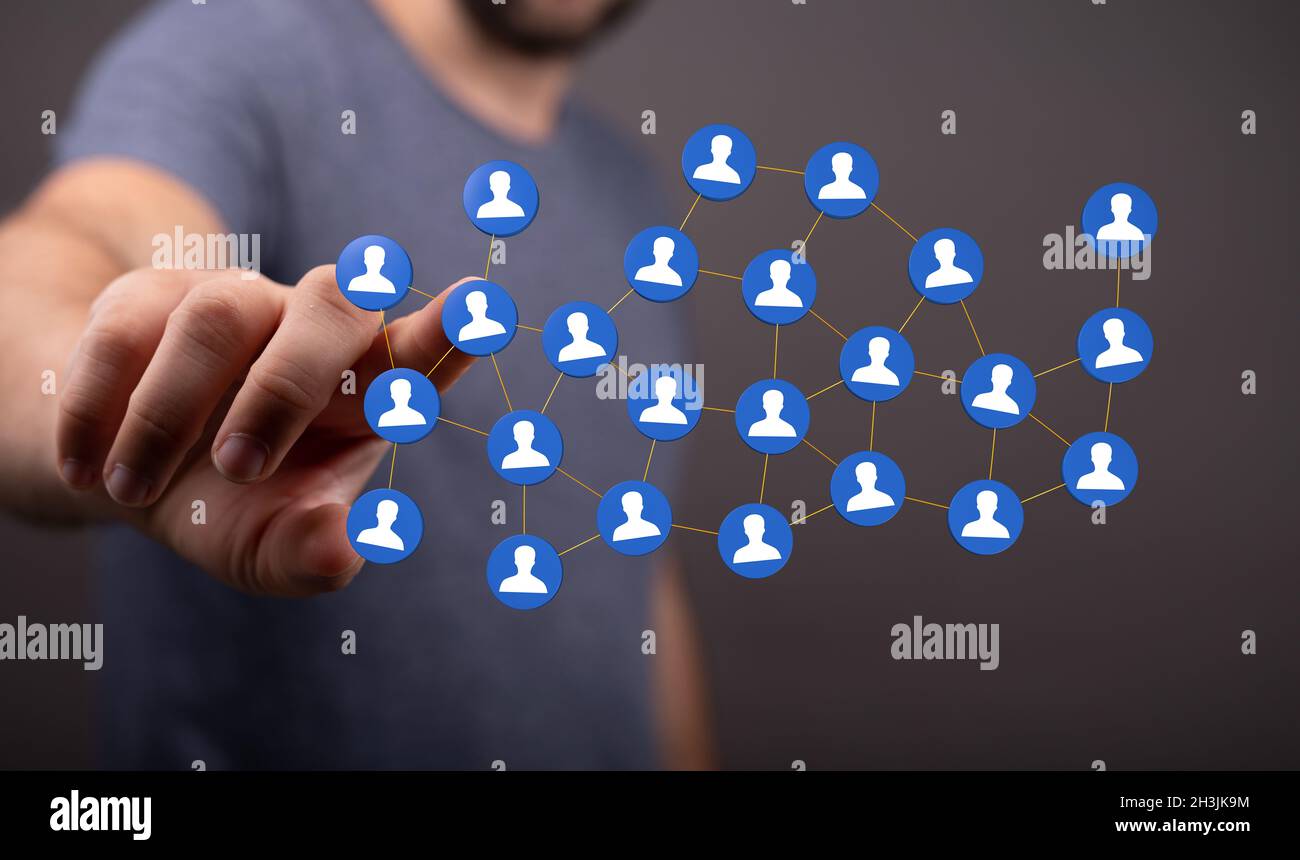 3D rendering of digital human icons with hand pointing at it from the ...