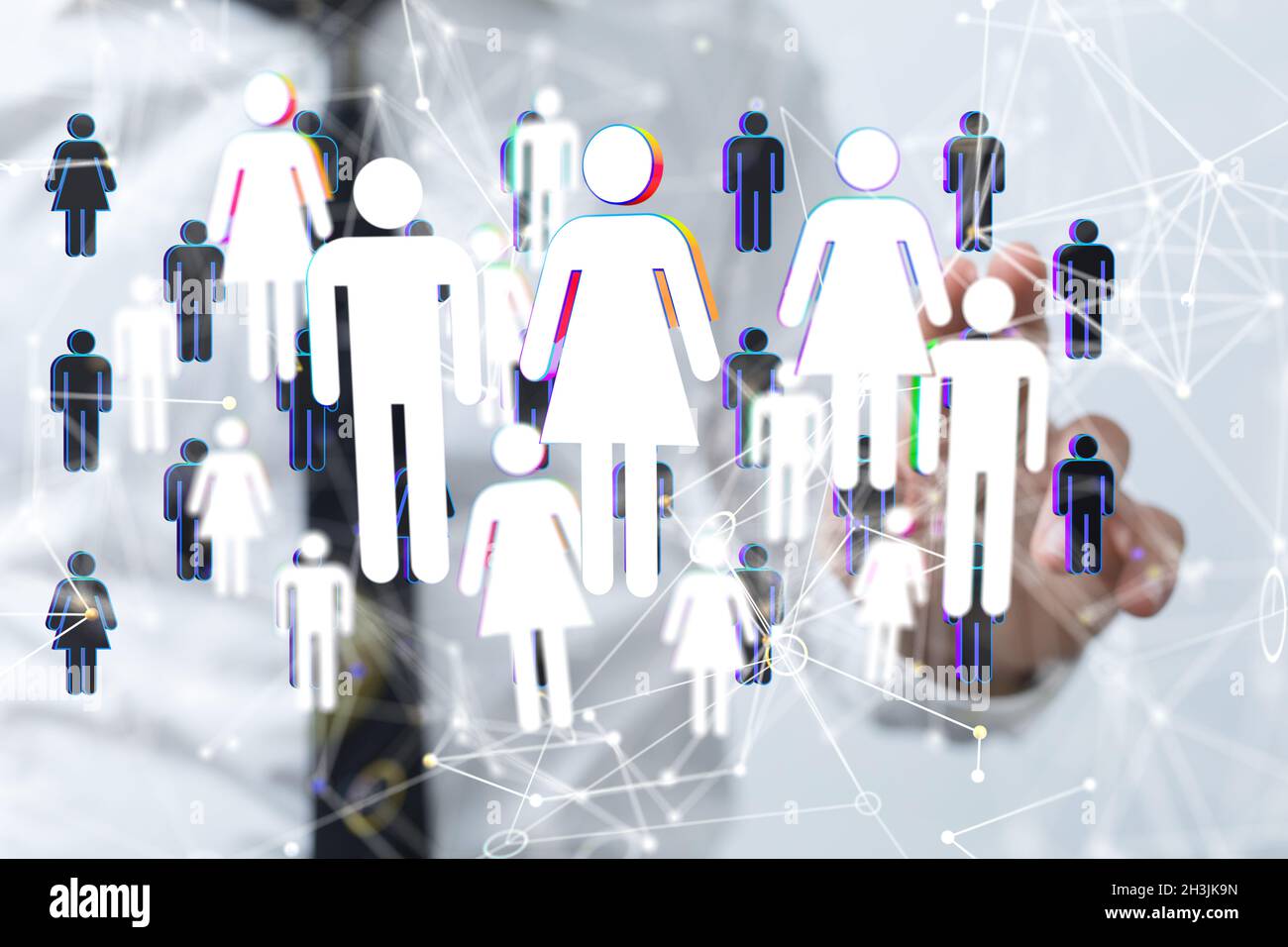 3D rendering of digital human icons with hand pointing at it from the ...