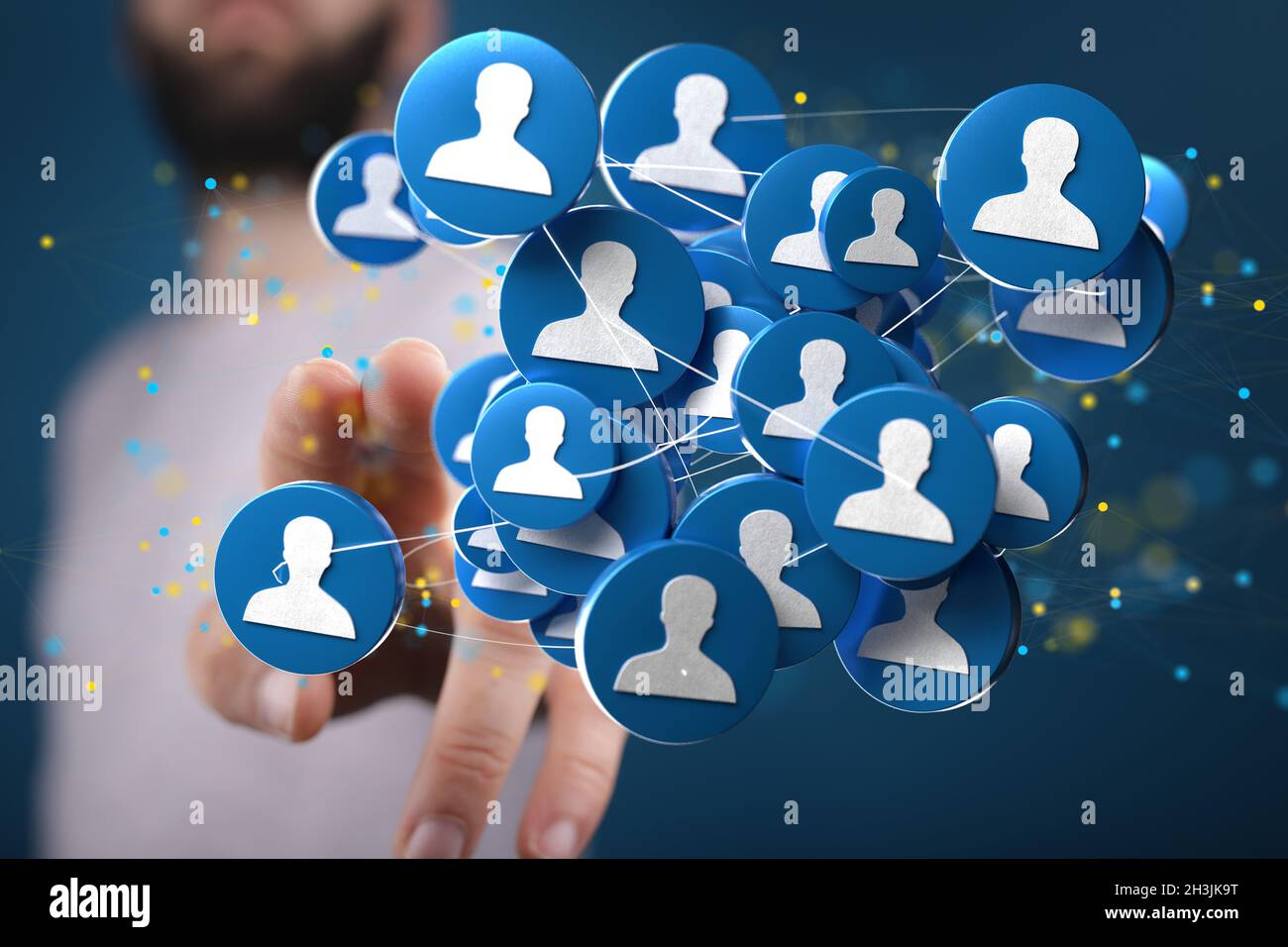 3D rendering of digital human icons with hand pointing at it from the ...