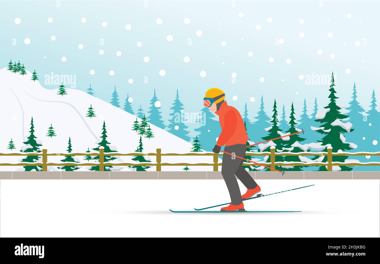 Winter in mountains ski resort Stock Vector Images - Alamy