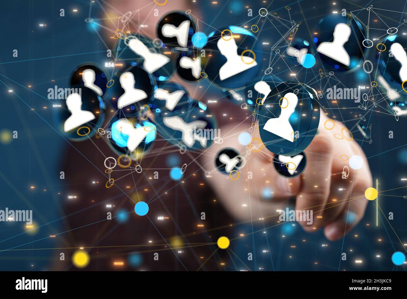 3D rendering of digital human icons with hand pointing at it from the ...