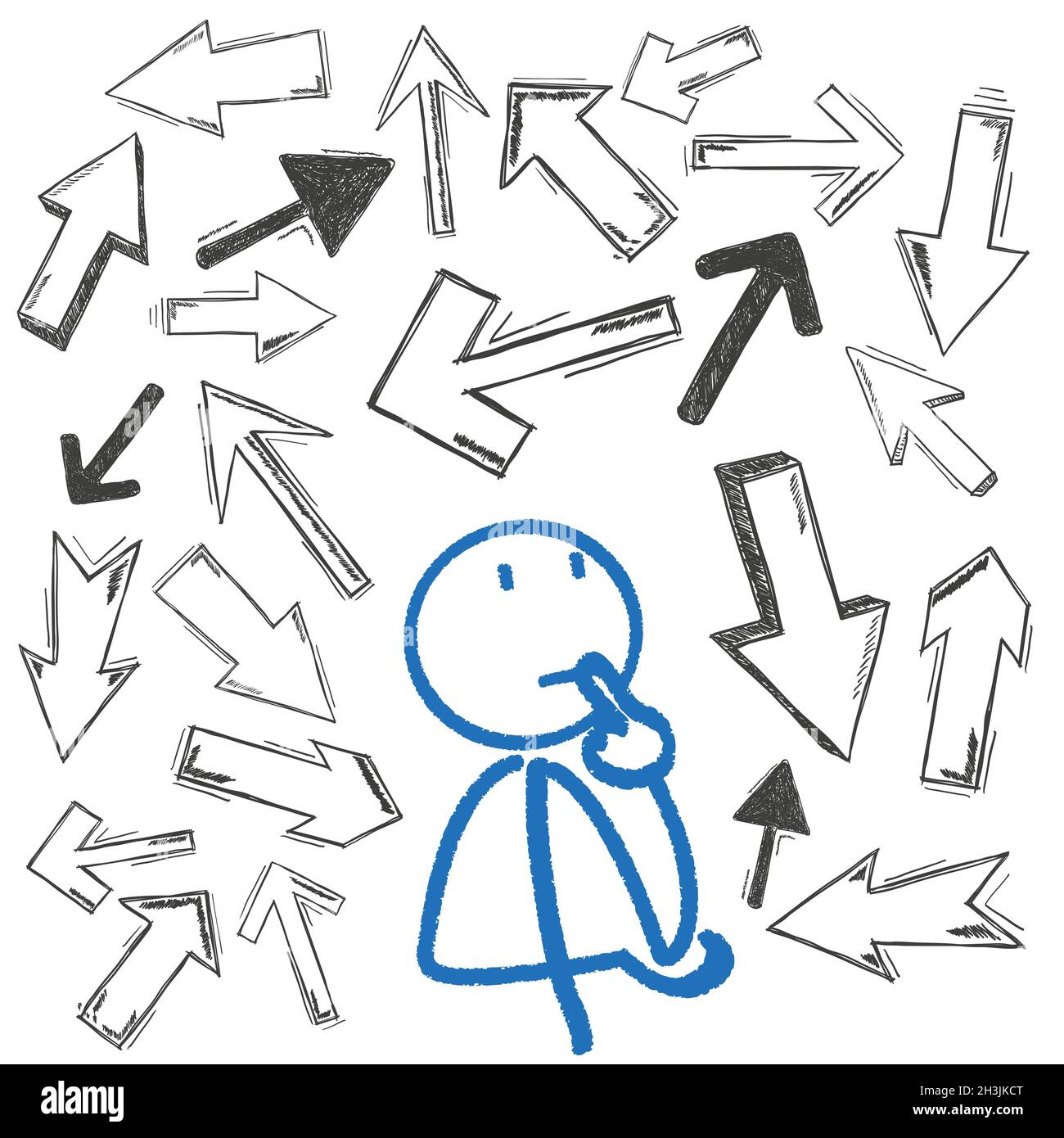 Stickmen Thinking Arrows Stock Photo - Alamy