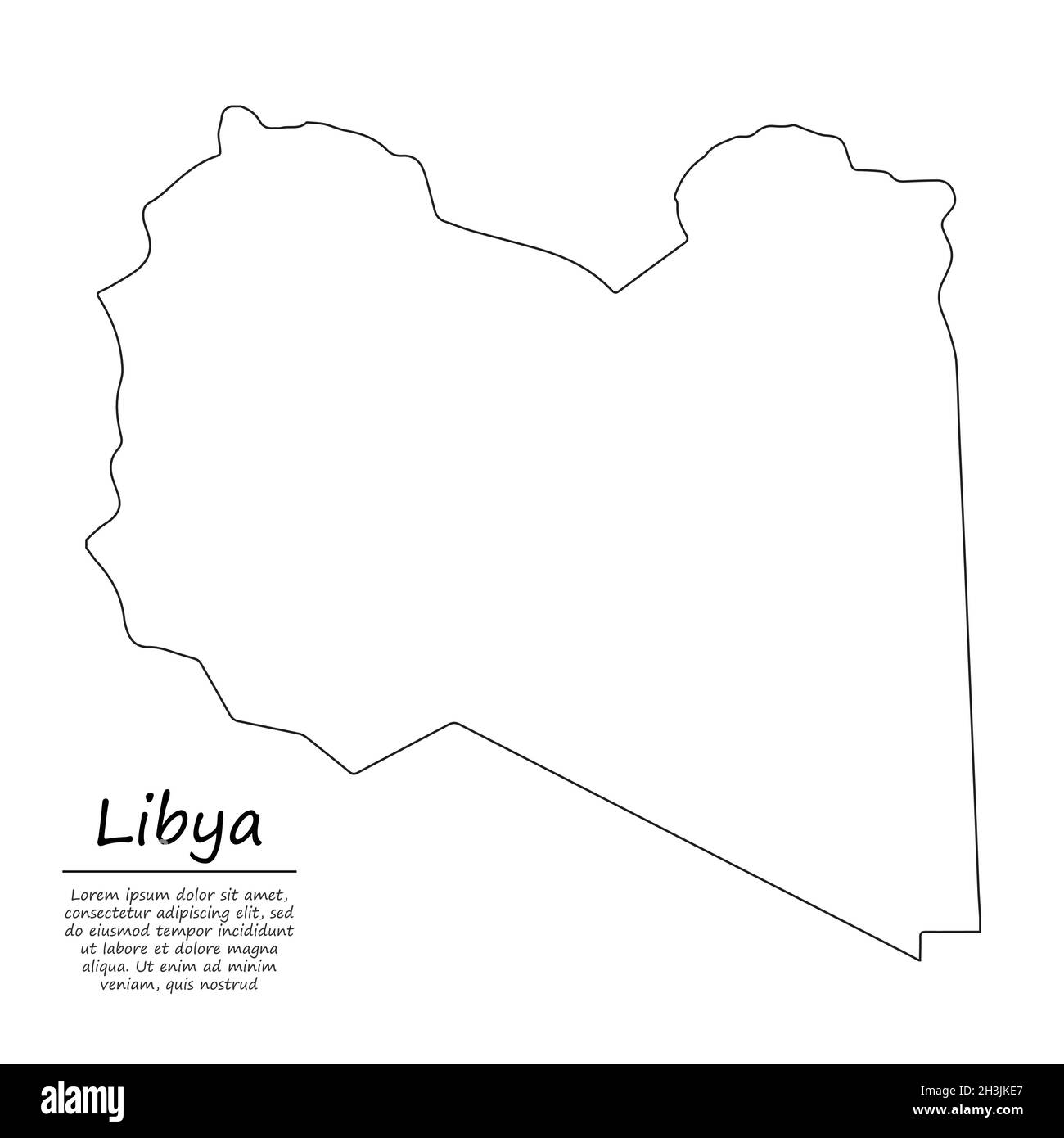 Simple outline map of Libya, vector silhouette in sketch line style ...