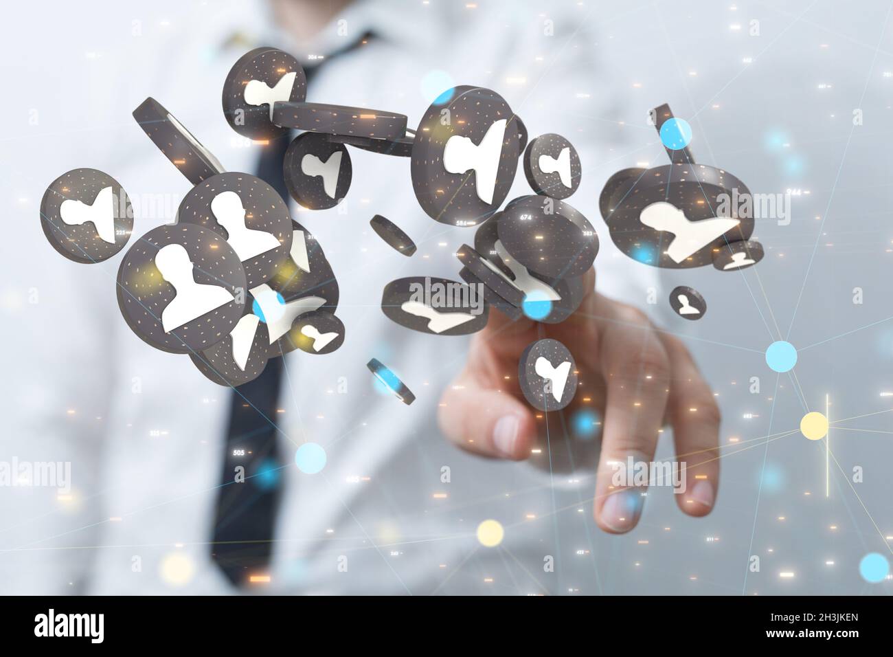 3D rendering of digital human icons with hand pointing at it from the ...