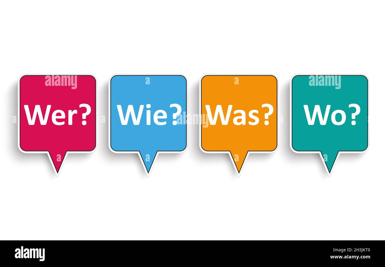 4 Speech Bubbles Wer Wie Was Wo Stock Photo - Alamy