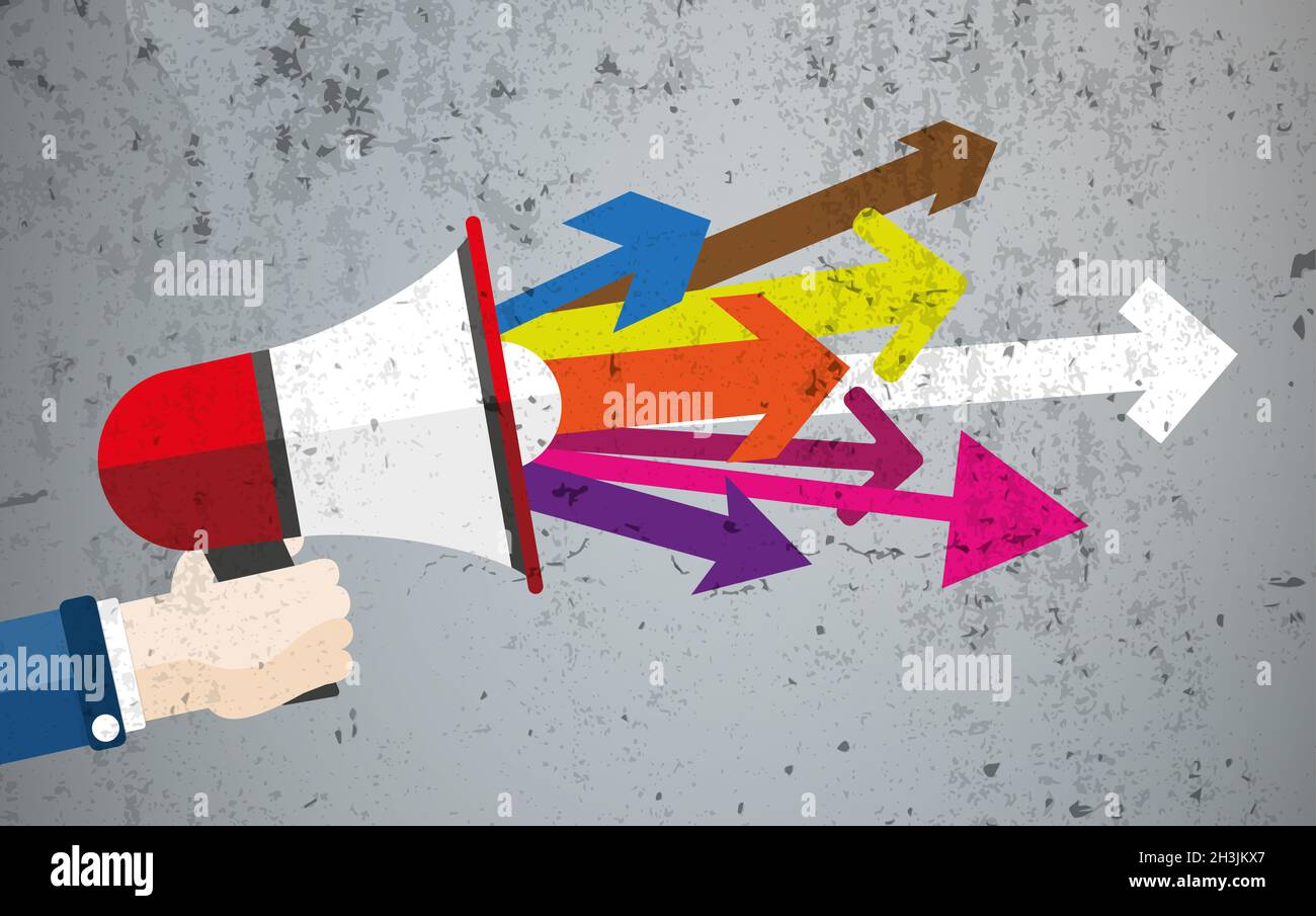 Hand Bullhorn Concrete Arrows Stock Photo - Alamy