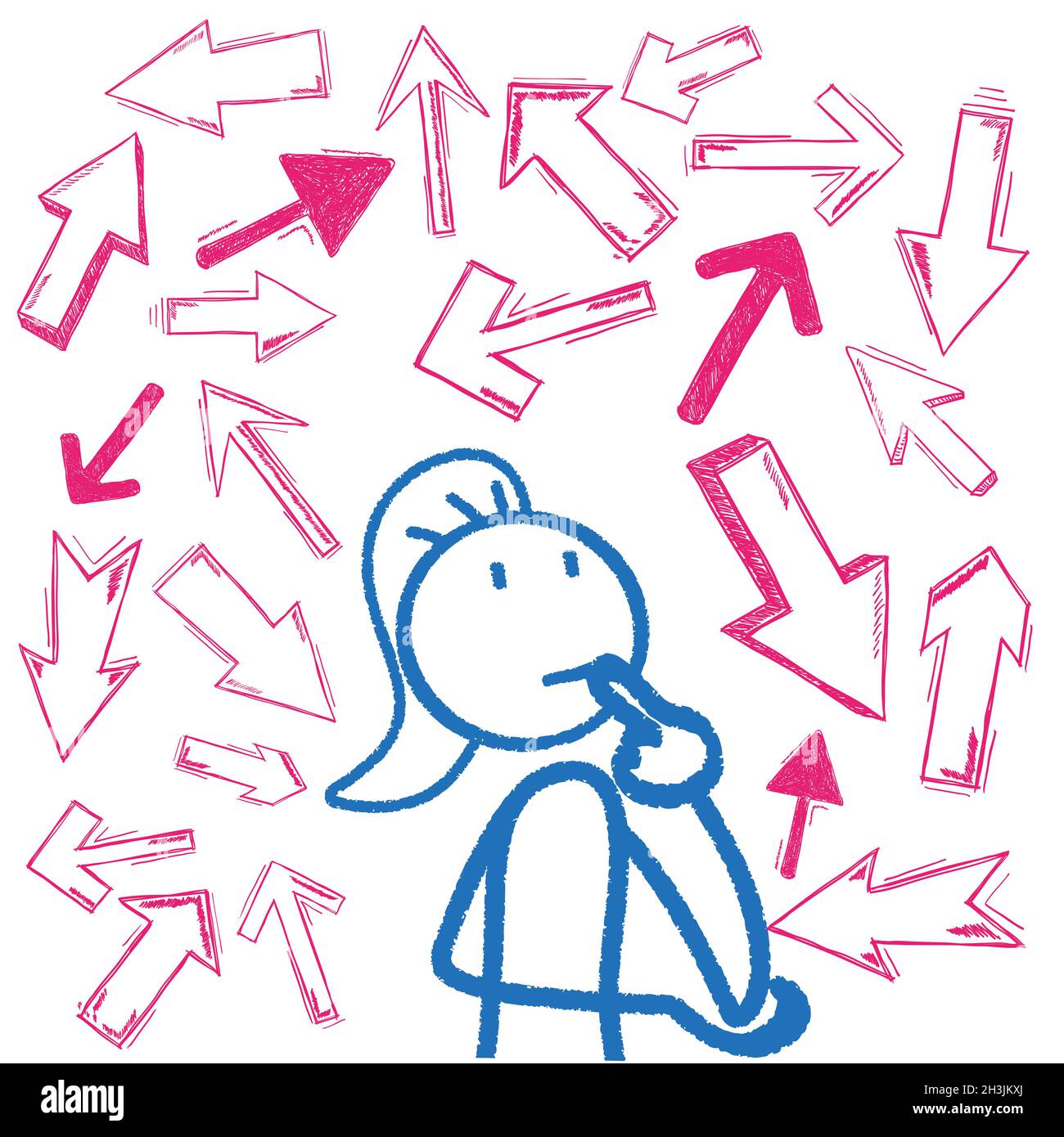 Stickwoman Thinking Arrows Stock Photo - Alamy