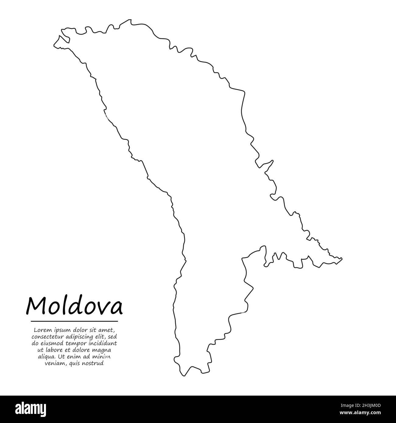 Simple outline map of Moldova, vector silhouette in sketch line style ...