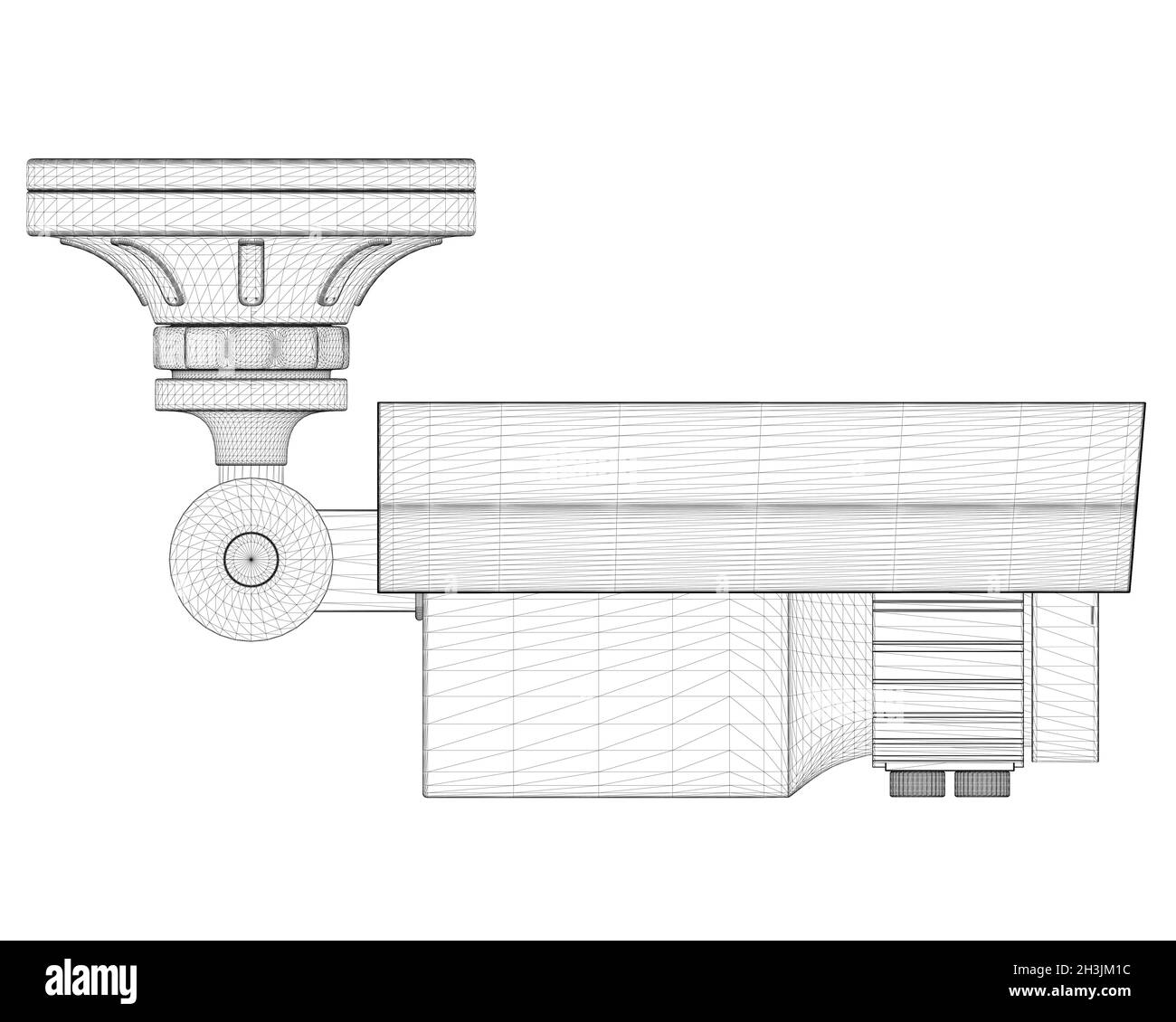 Wireframe Cctv Camera From Black Lines Isolated On White Background Side View 3d Vector