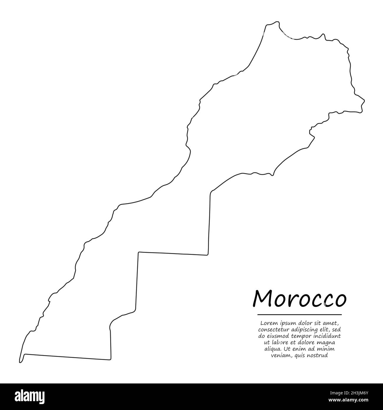 Simple outline map of Morocco, vector silhouette in sketch line style ...