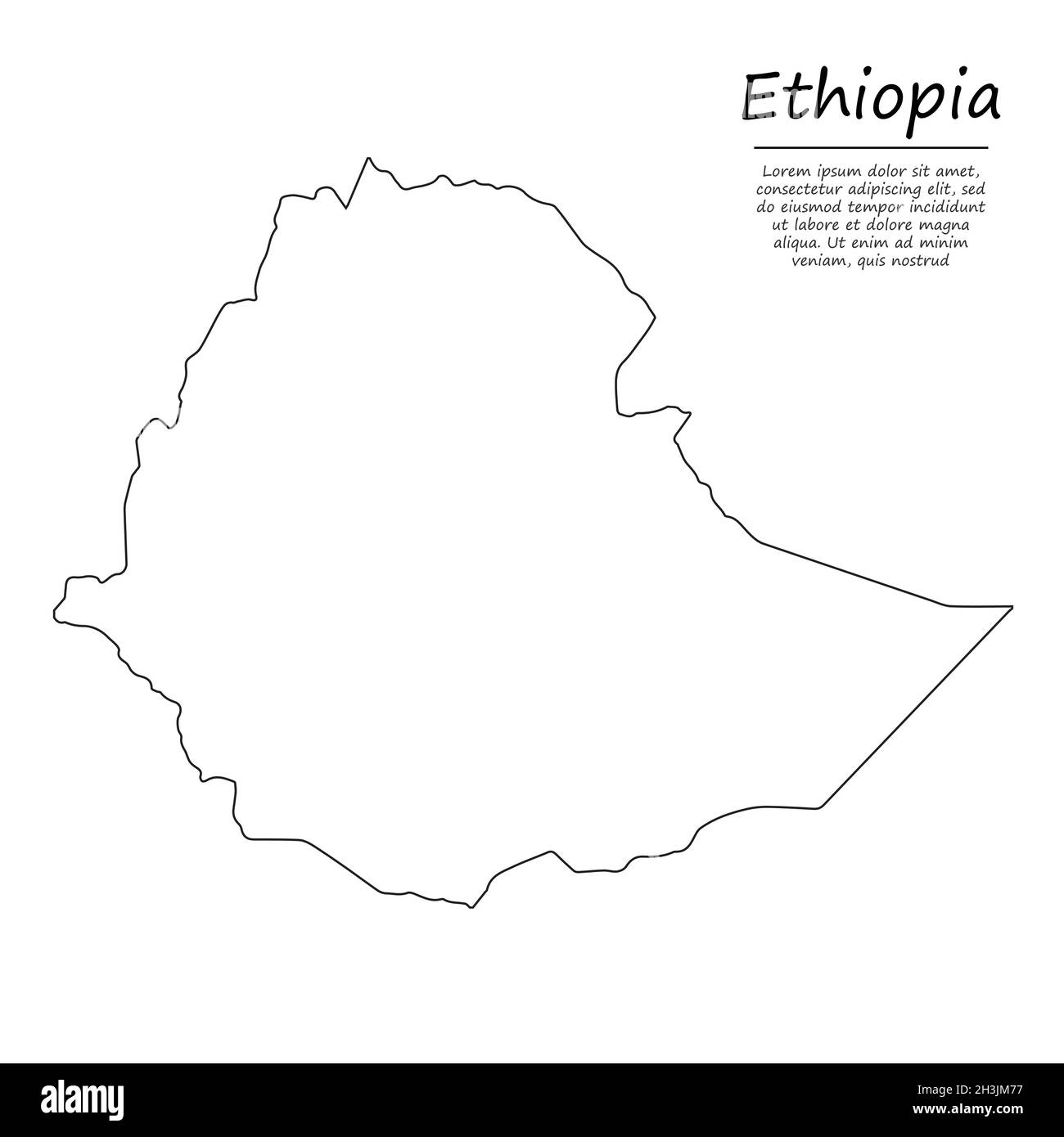 Simple outline map of Ethiopia, vector silhouette in sketch line style ...