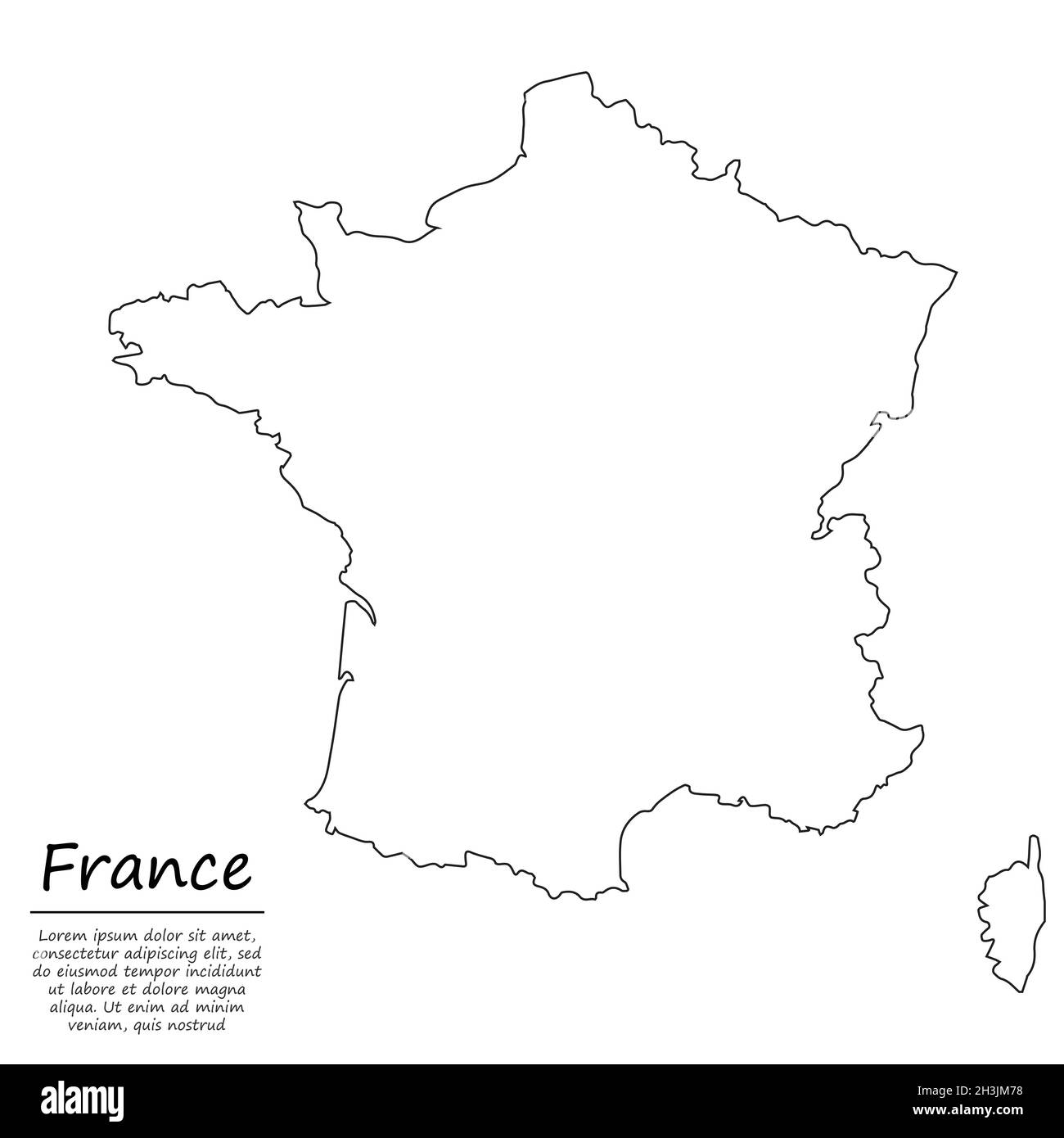 Simple outline map of France, vector silhouette in sketch line style ...