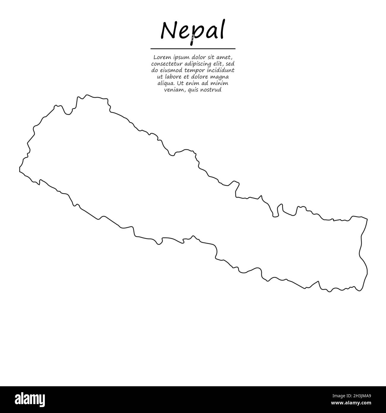 Simple outline map of Nepal, vector silhouette in sketch line style ...