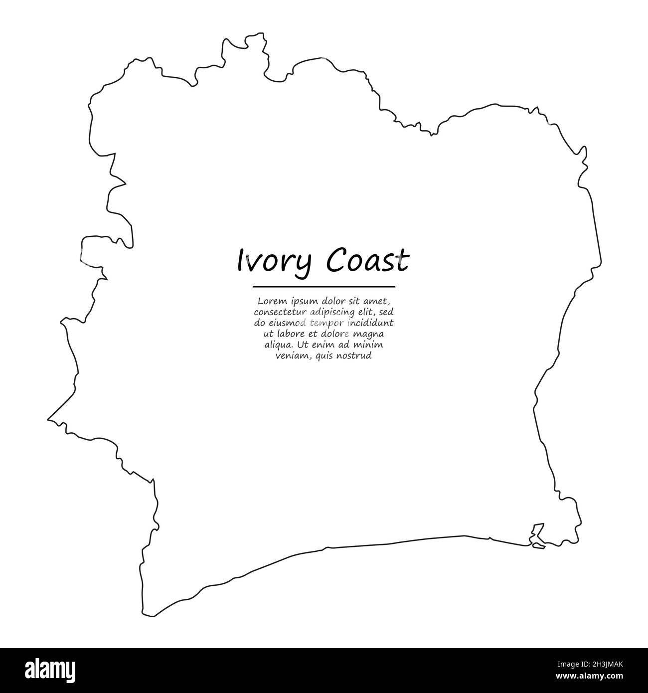 Simple Outline Map Of Ivory Coast Vector Silhouette In Sketch Line