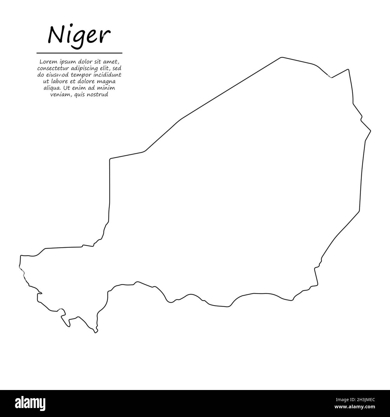 Simple outline map of Niger, vector silhouette in sketch line style ...