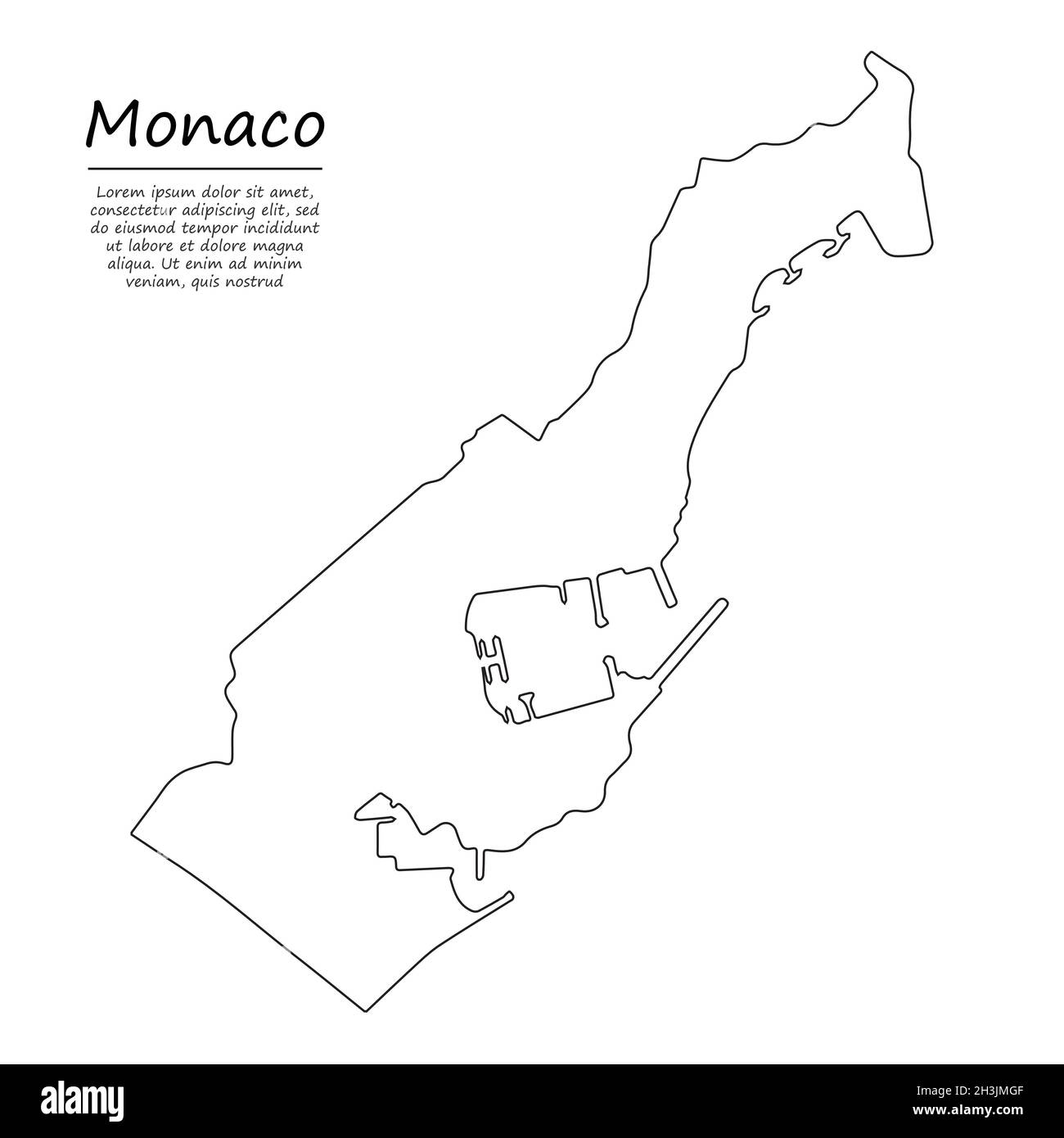 Simple outline map of Monaco, vector silhouette in sketch line style ...