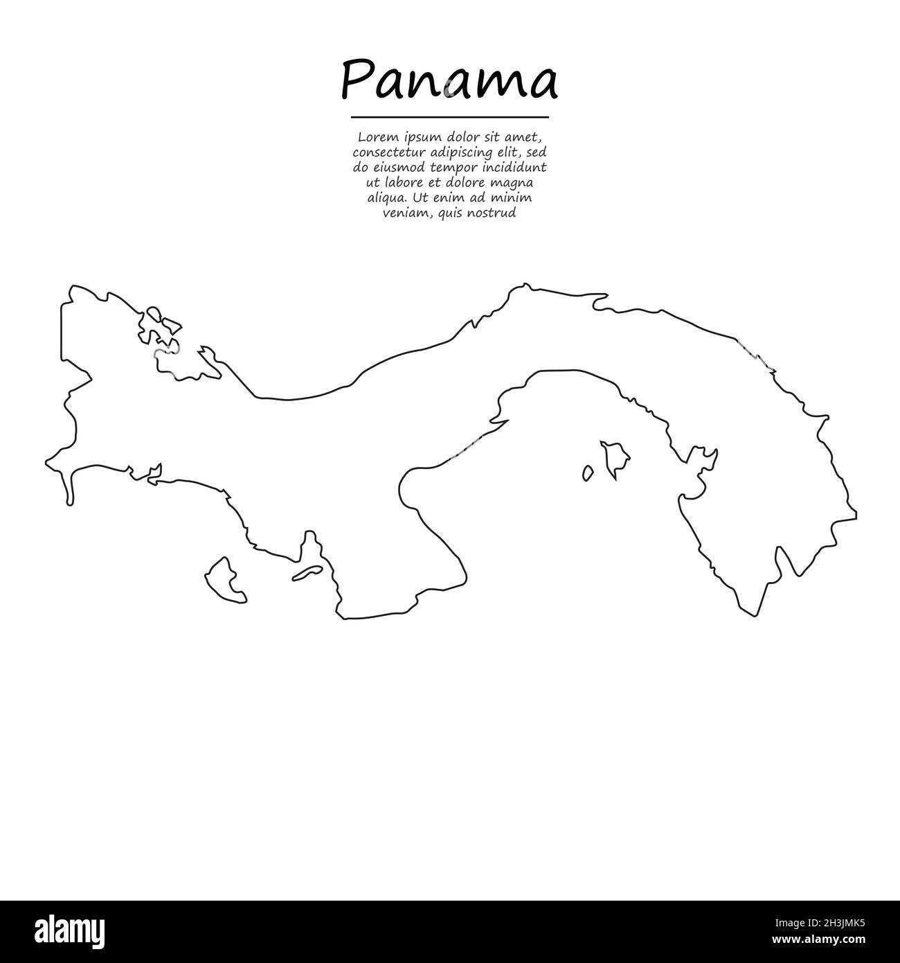 Simple outline map of Panama, vector silhouette in sketch line style ...
