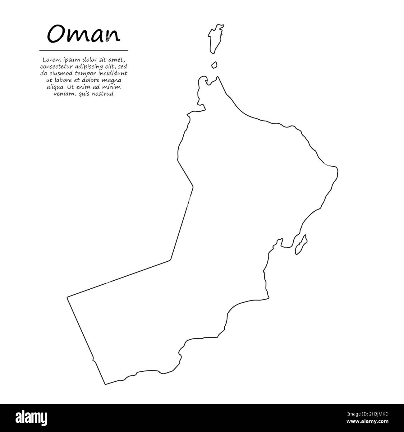 Simple outline map of Oman, vector silhouette in sketch line style ...