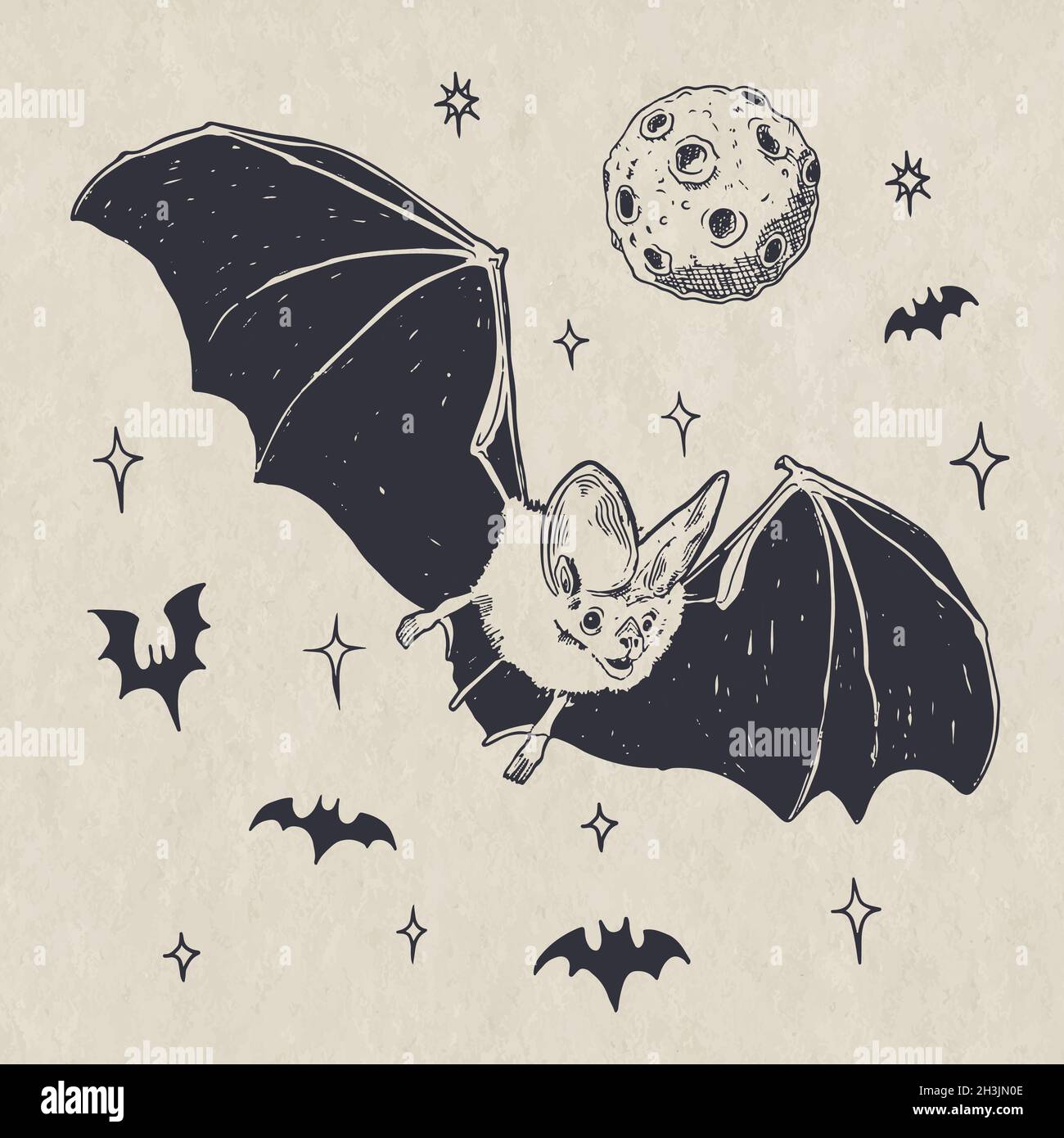 hand drawn halloween bat illustration Stock Vector Image & Art - Alamy