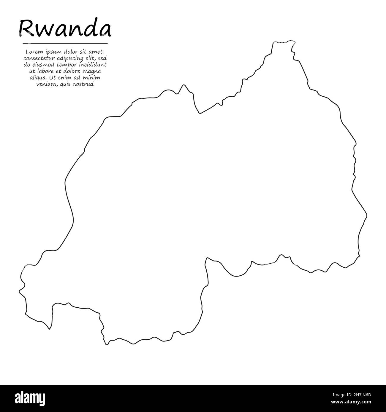 Simple outline map of Rwanda, vector silhouette in sketch line style ...