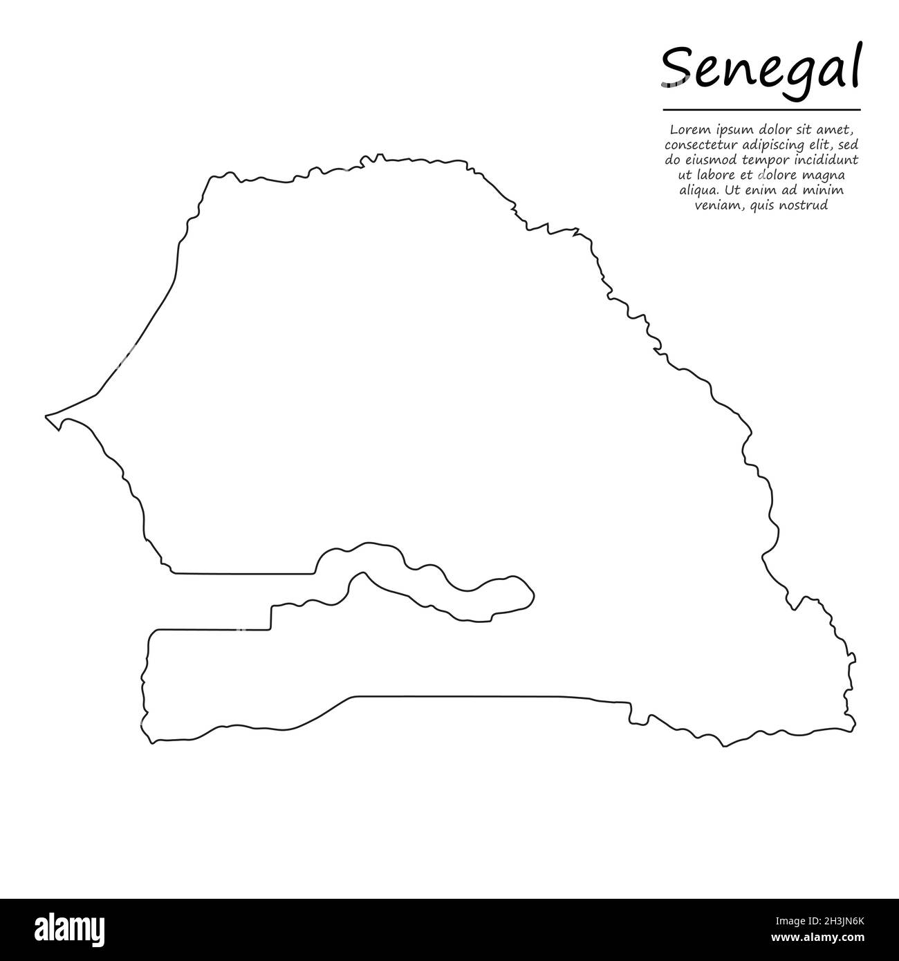 Simple outline map of Senegal, vector silhouette in sketch line style ...