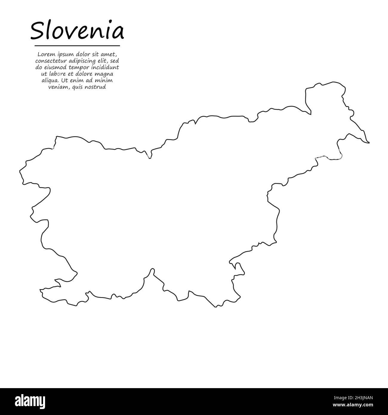 Simple outline map of Slovenia, vector silhouette in sketch line style ...