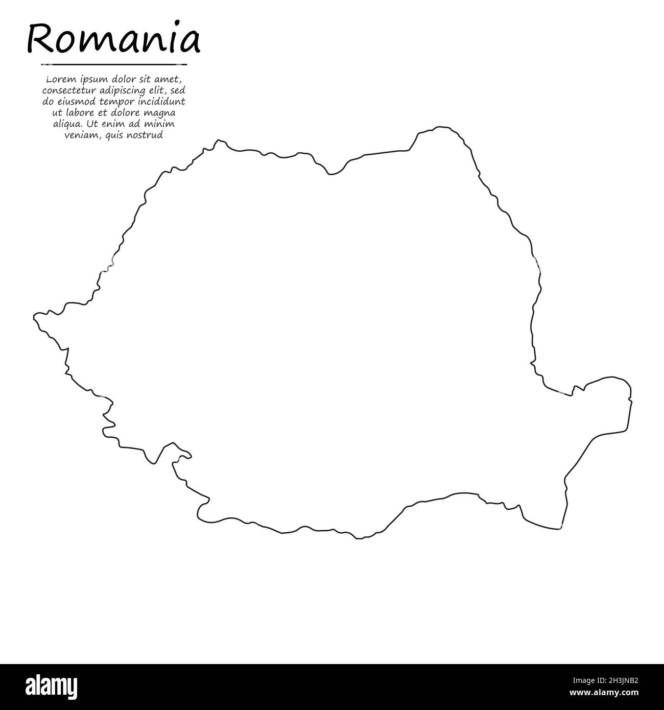 Simple outline map of Romania, vector silhouette in sketch line style ...