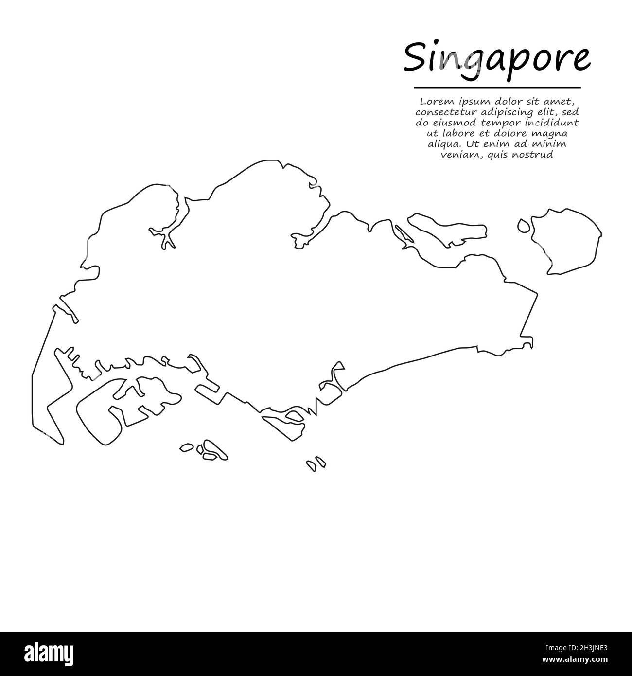 Simple outline map of Singapore, vector silhouette in sketch line style ...