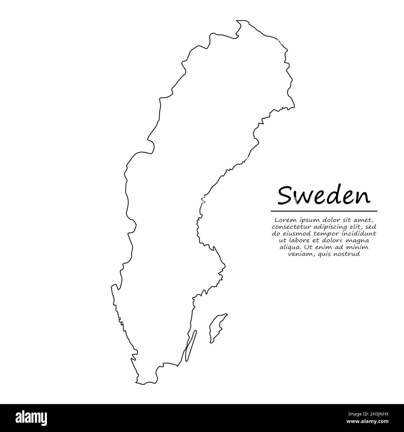 Simple outline map of Sweden, vector silhouette in sketch line style ...