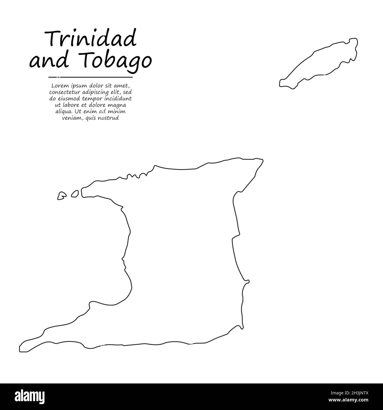 Simple outline map of Trinidad and Tobago, vector silhouette in sketch ...